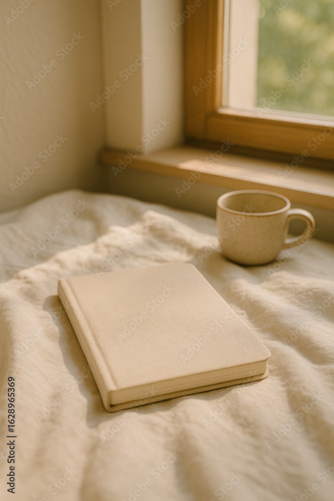 Aesthetic Diary and Notebook Mockup Image Placed on indoor bed blankets ...