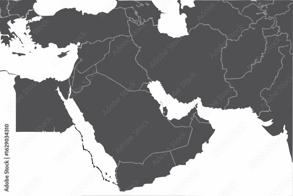 Vector detailed map of the middle east region showcasing country ...