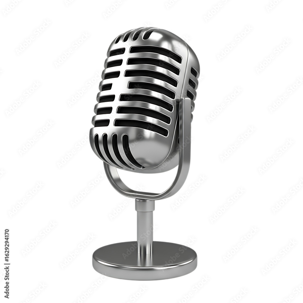 Classic vintage silver microphone isolated on transparent background ...