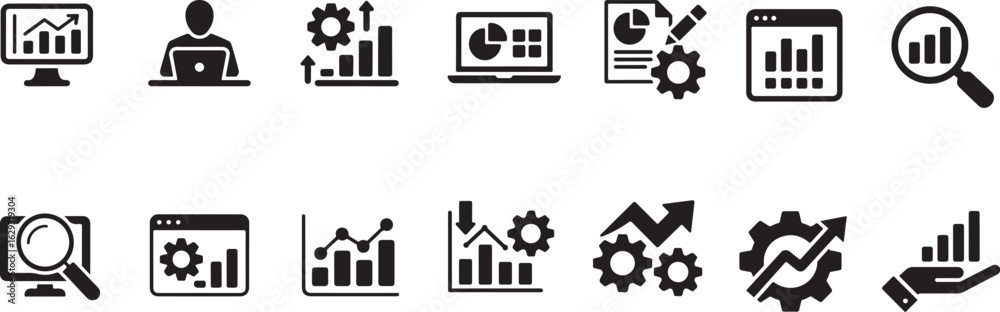Collection of data analytics and business intelligence glyph icons ...