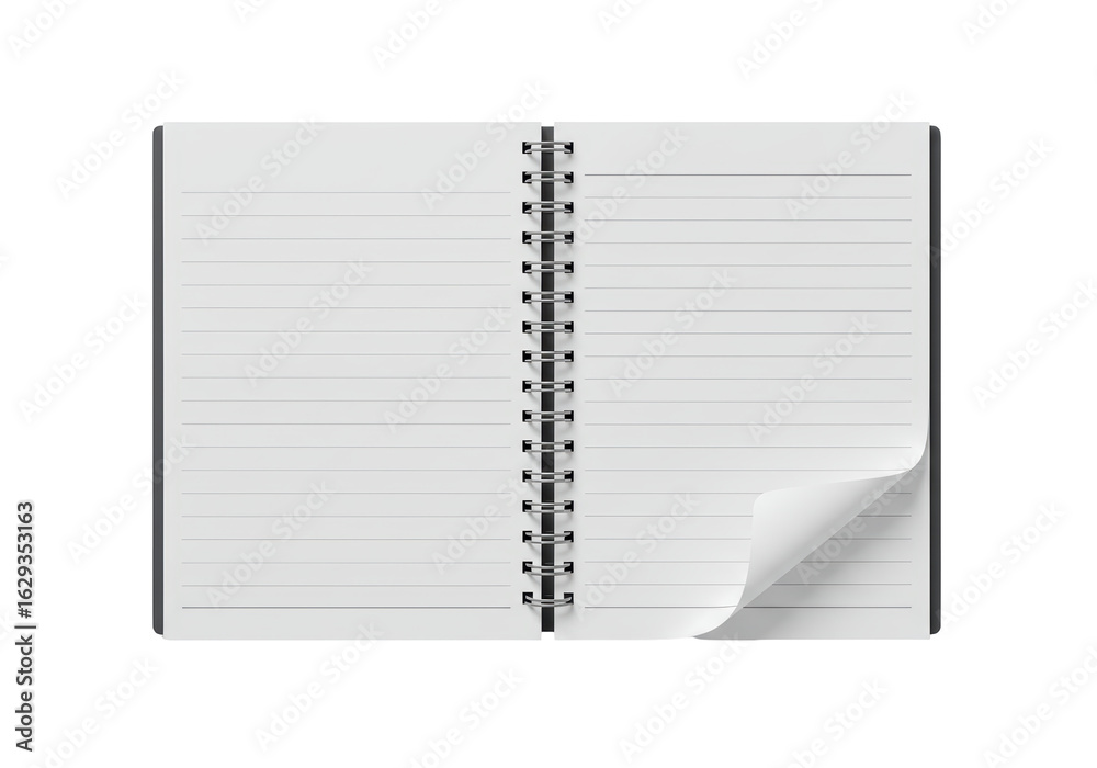 Isolated Top View of an Open Spiral Notebook with Lined Pages and a ...