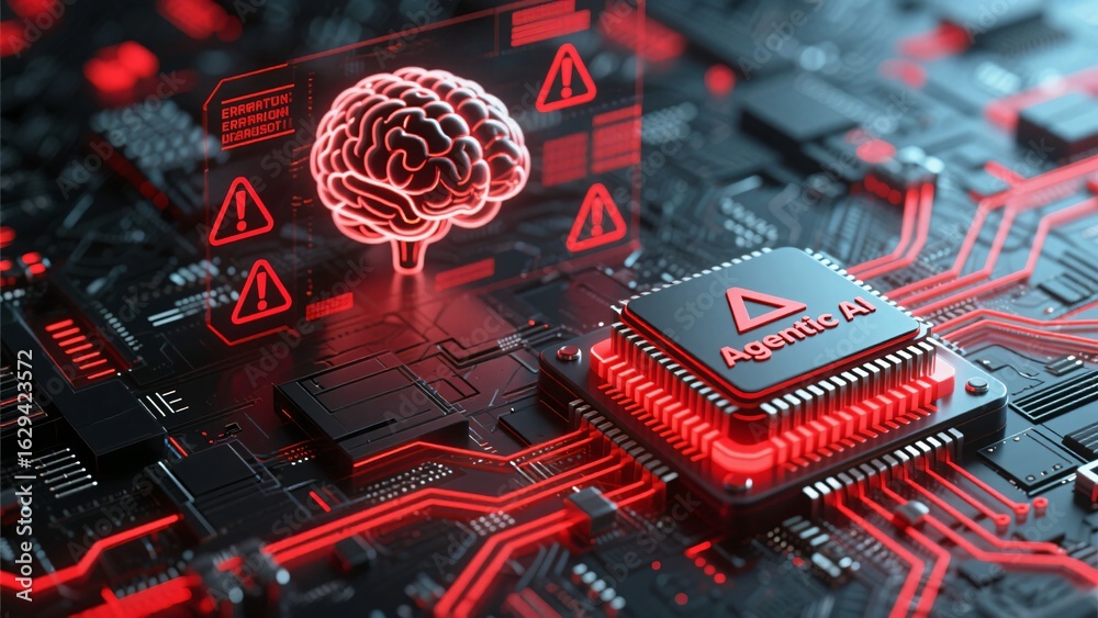 Illustration Stock Agentic AI error wallpaper with glitchy data flow ...