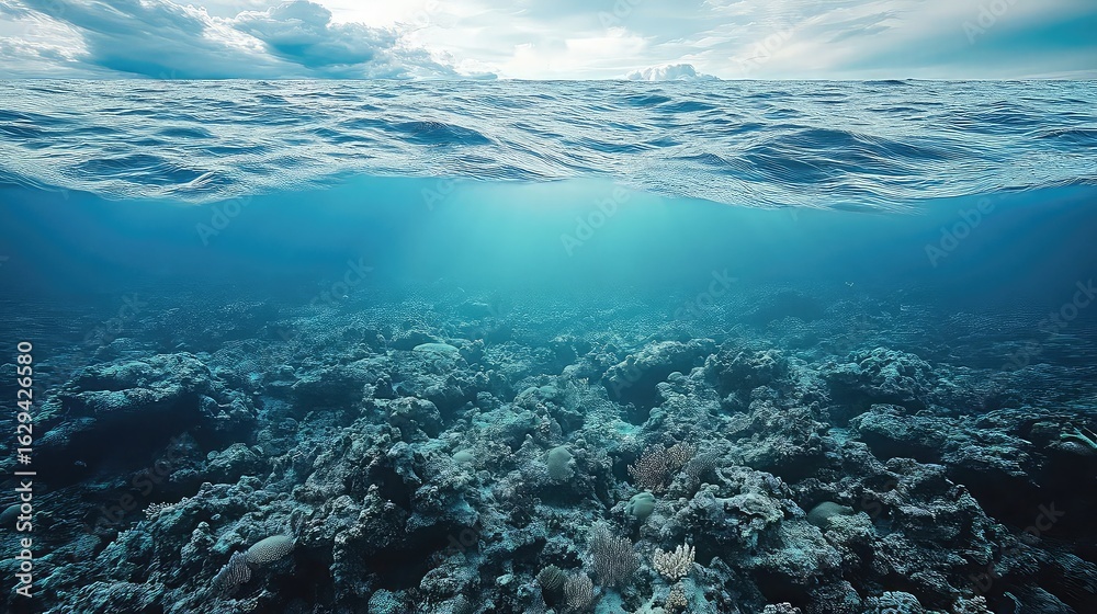 Ocean acidification awareness visual with marine pH impact, carbon ...