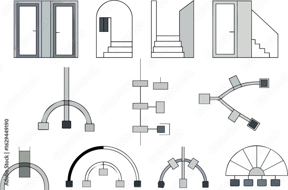 Architectural Elements and Flowchart Structures Illustration Depicting ...