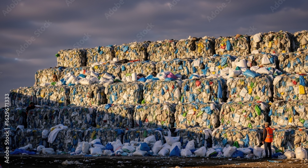 Compressed Plastic Waste Bales Recycling Facility Cloudy Sky ...