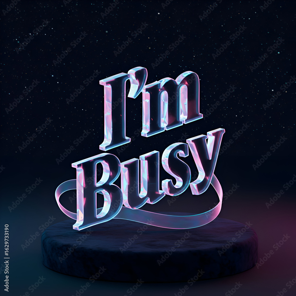 Neon I'm Busy graphic display on dark starry backdrop. Stylish ...