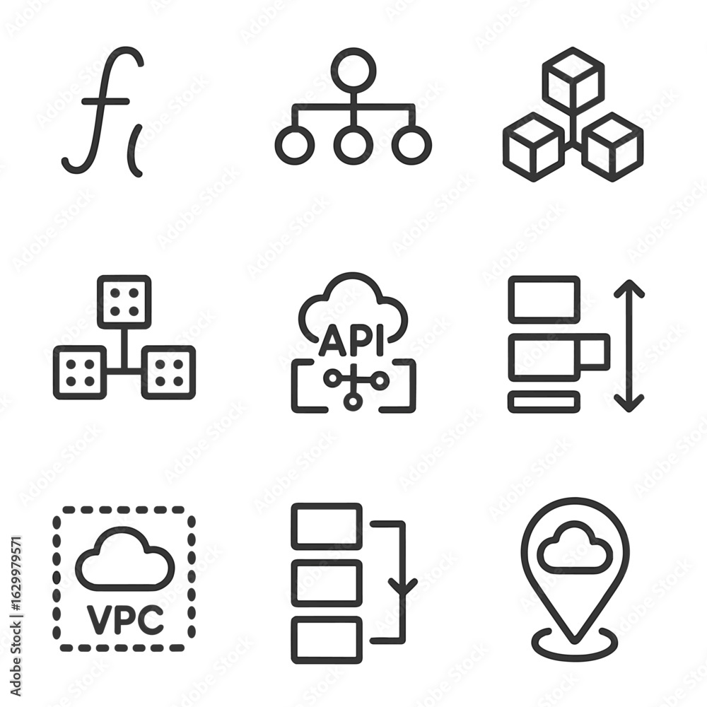Cloud Infrastructure Icons. function, load balancer, container cluster ...