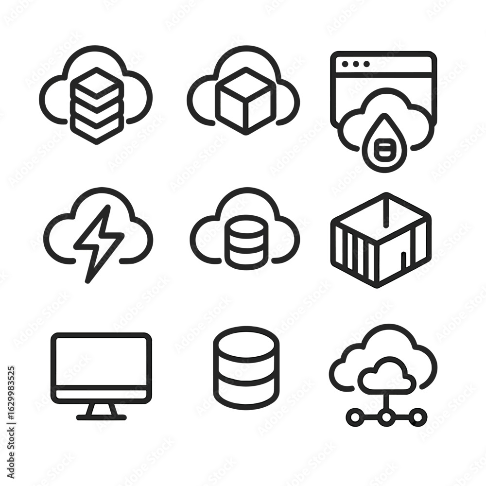 Cloud Services Icons. Outline icon set of cloud service models: IaaS ...