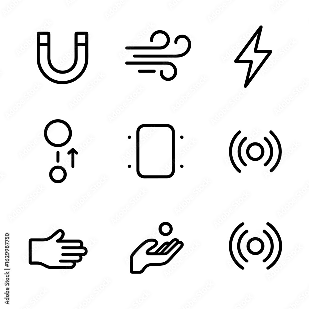Invisible Forces Icon Set. Outline icon set of invisible force ...