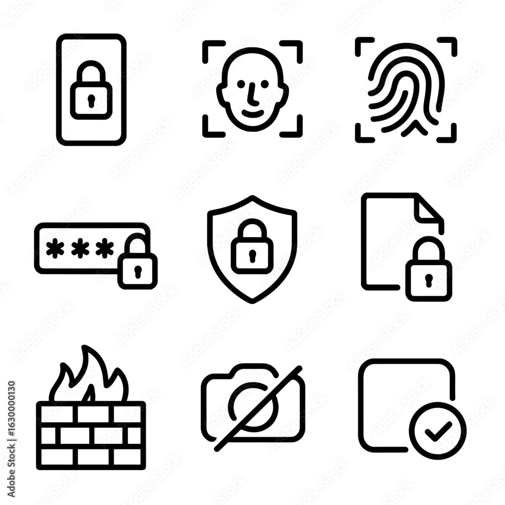 Screen Security Icons. Outline icon set of screen security: lock screen ...