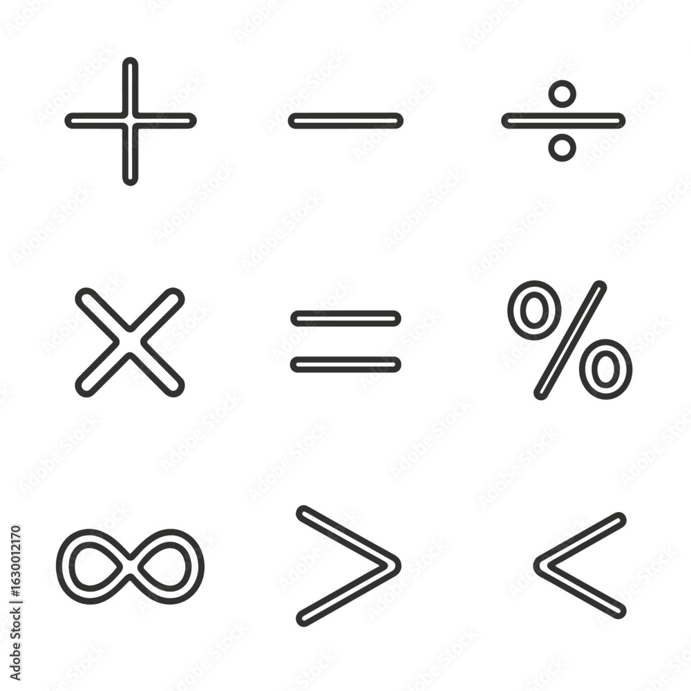 Mathematical Icon Set. Outline icon set of mathematical symbols: plus ...