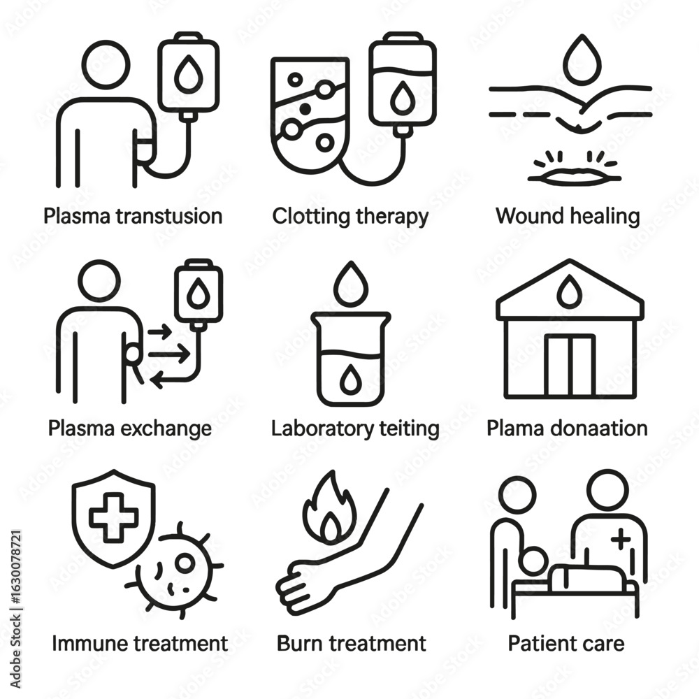 Vector de Stock Medical Plasma Icons. Outline icon set of plasma ...
