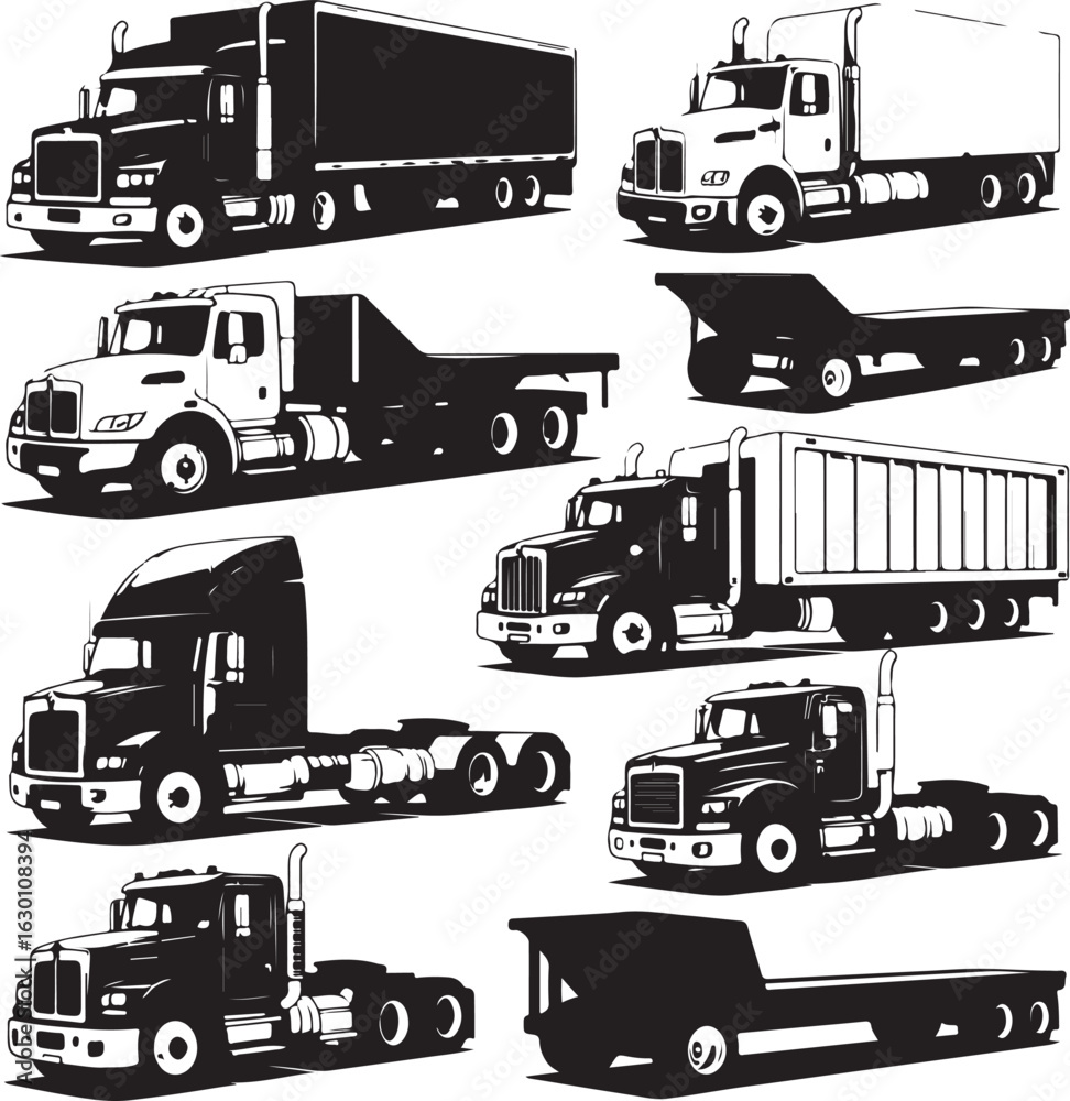 Semi-Trailer Truck Silhouette | Heavy Vehicle Vector Big Rig Truck ...
