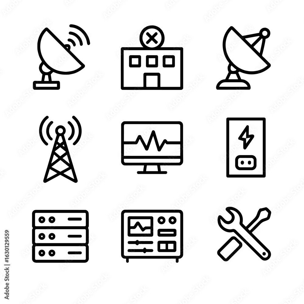 Vector de Stock Starlink Ground Station Icons. Outline icon set of ...