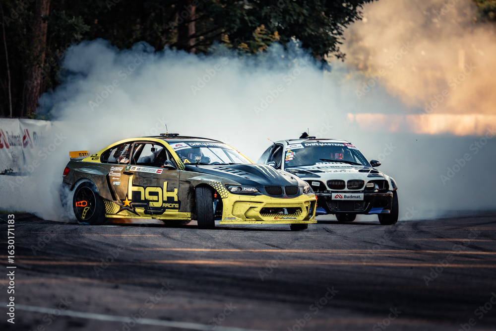Latvia, Riga, 2025-07-26, Drift Master Two high-performance race cars ...