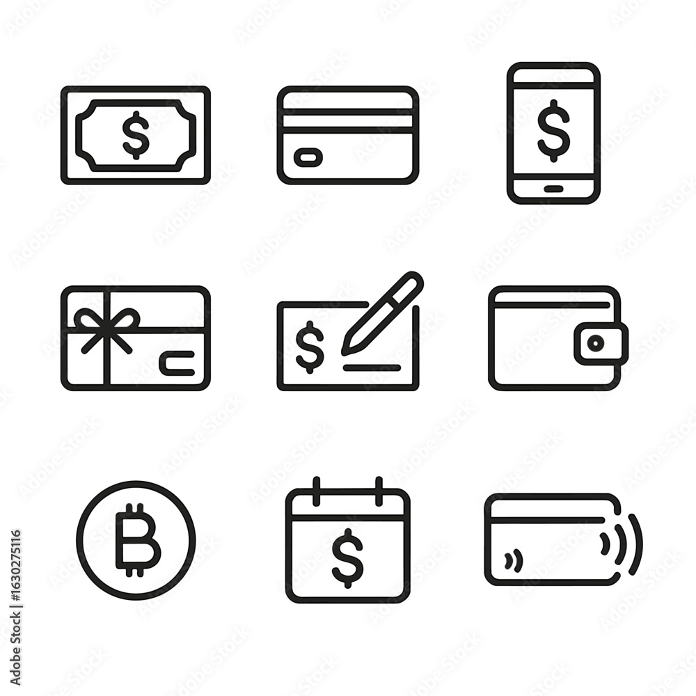 Payment Methods Icons. Outline icon set of store payment methods: cash ...