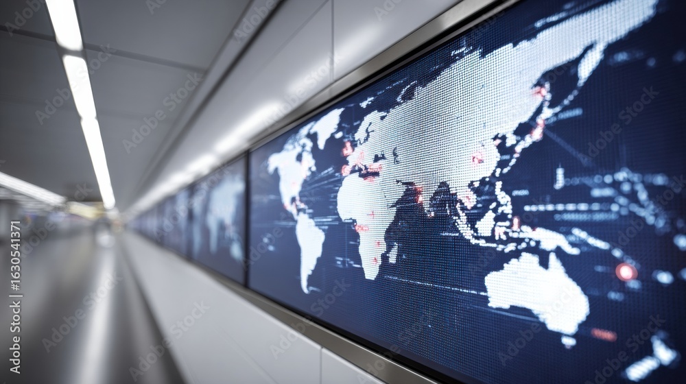 Digital World Map Display in a Modern Subway Station Showcasing Global ...