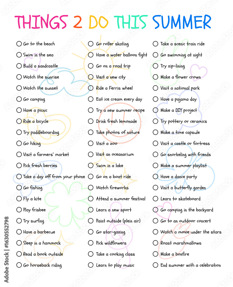 Things to Do This Summer. Summer Bucket List. Summer checklist for kids ...