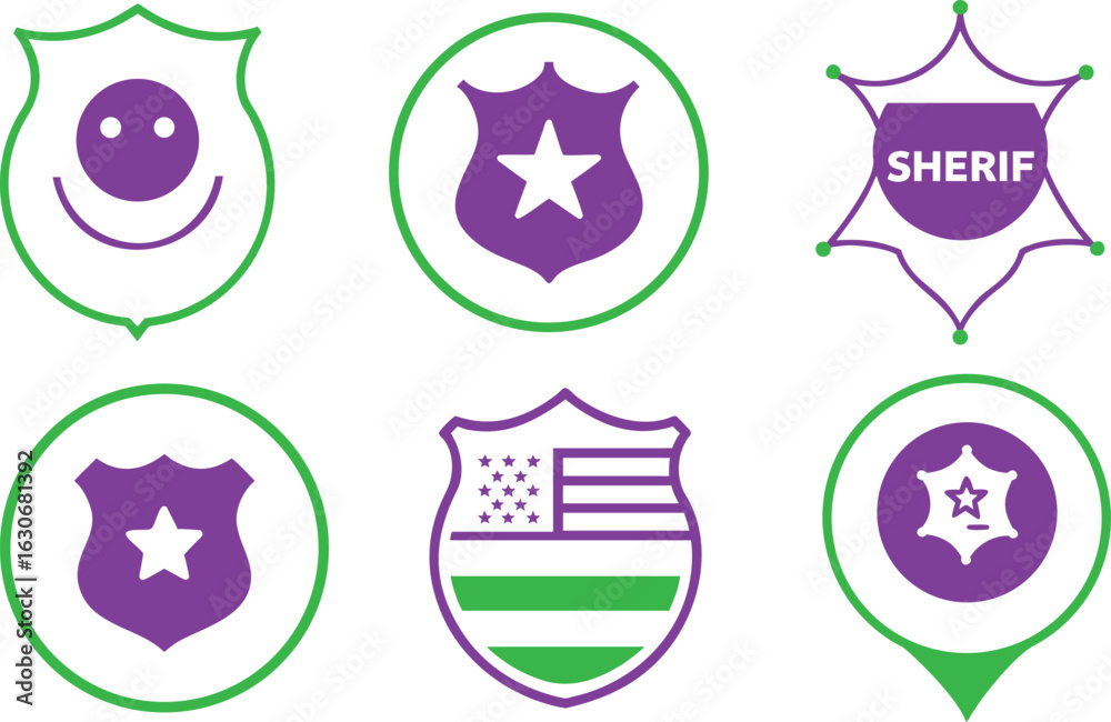 Security, police, sheriff, and law enforcement badge icons with shield ...