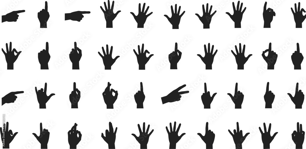 Silhouette hand gesture icons vector collection, finger sign ...