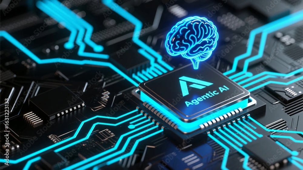 Ilustrace Futuristic AI processor wallpaper showing Agentic AI core and ...