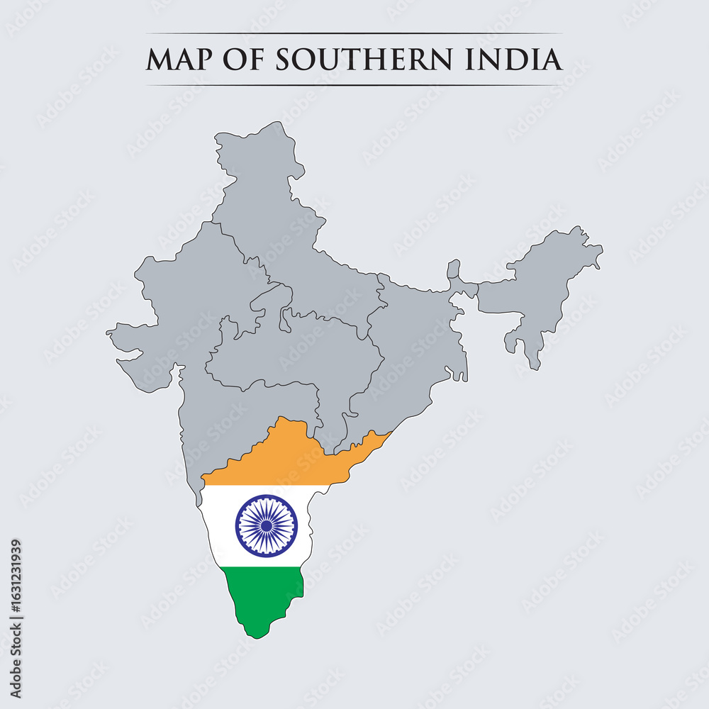 Image vectorielle Stock Map of southern India with detailed geographic ...