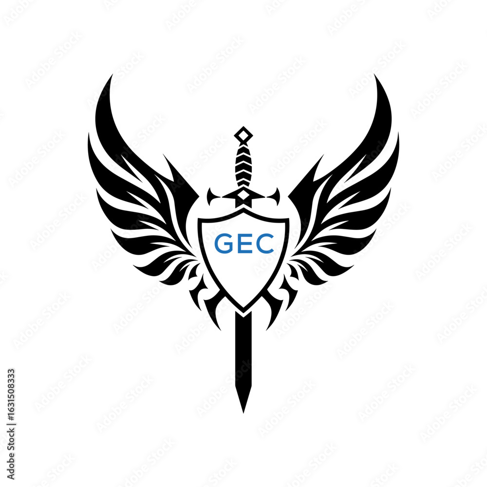 Vector de Stock GEC Winged Sword and Shield Logo with GEC Letters, GEC ...