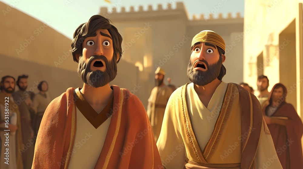 Joseph led from prison by surprised guard. Bible story Stock ...