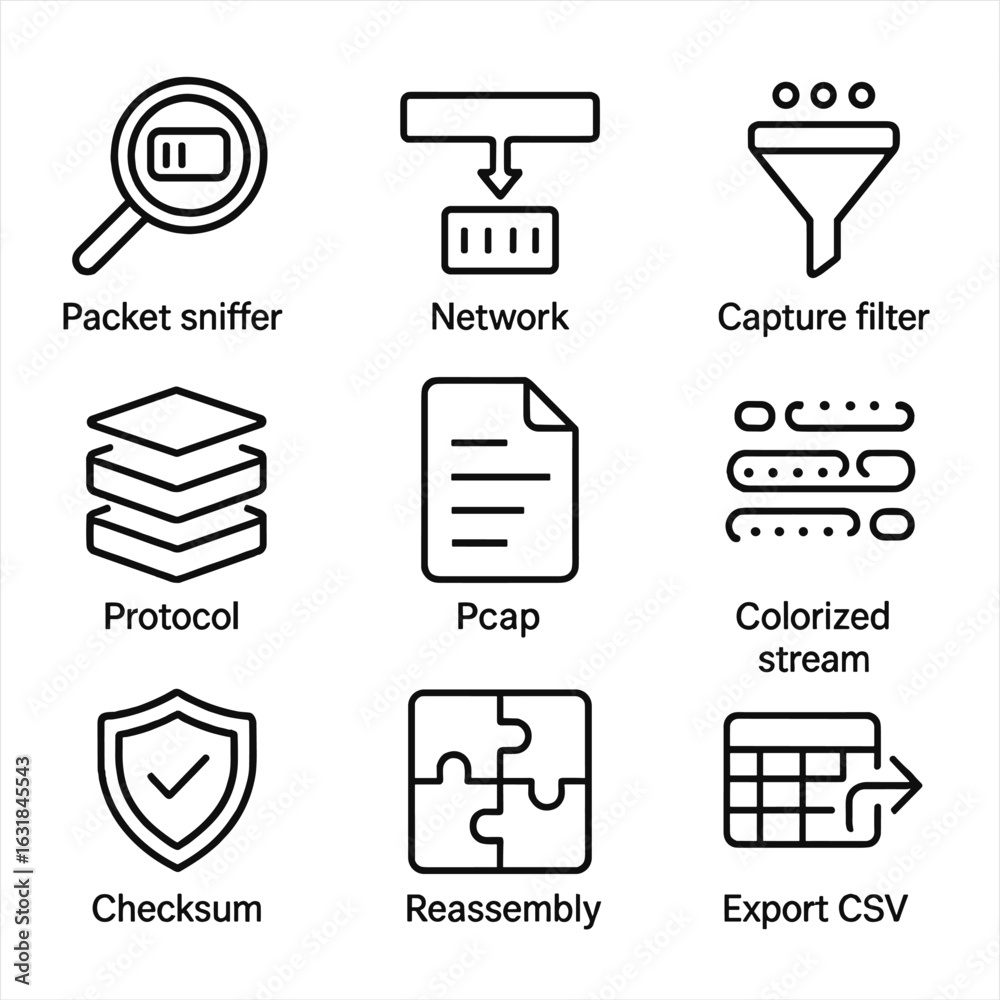 Packet Capture Icons. Outline style icon of Packet Capture Software ...