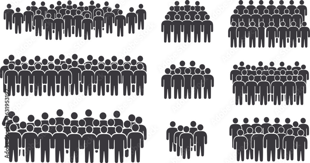 Large group of people icons, crowd illustration, stick figures ...