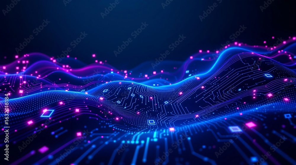 Abstract digital technology background with circuit board and data flow ...