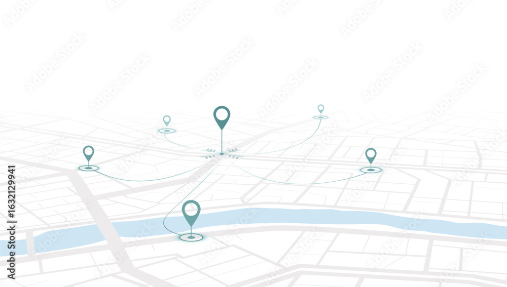 Minimalist featuring green route lines and pin markers. Travel concepts ...