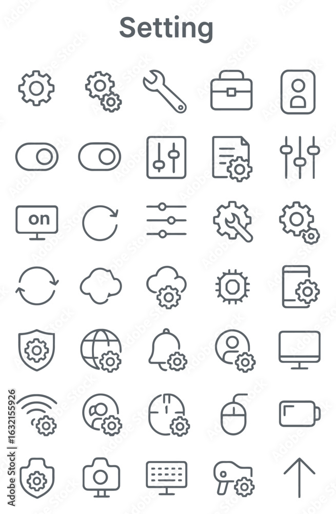 Line art settings symbols representing various configuration options ...