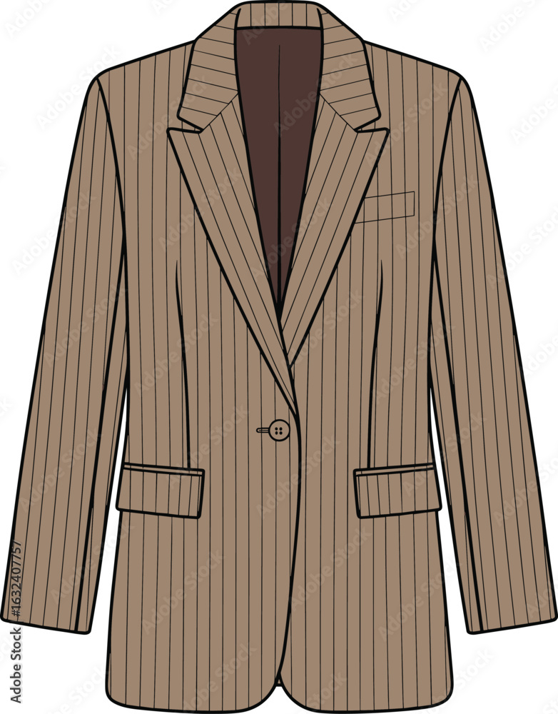 Brown pinstripe blazer design, formal men’s jacket flat sketch, fashion ...