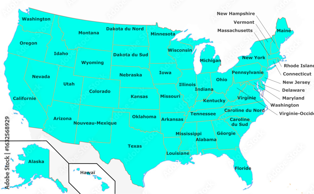 United States map showing states and geography of America with country ...