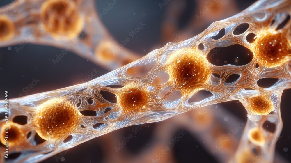 Medical infographic style image featuring radiant bone matrix turning ...