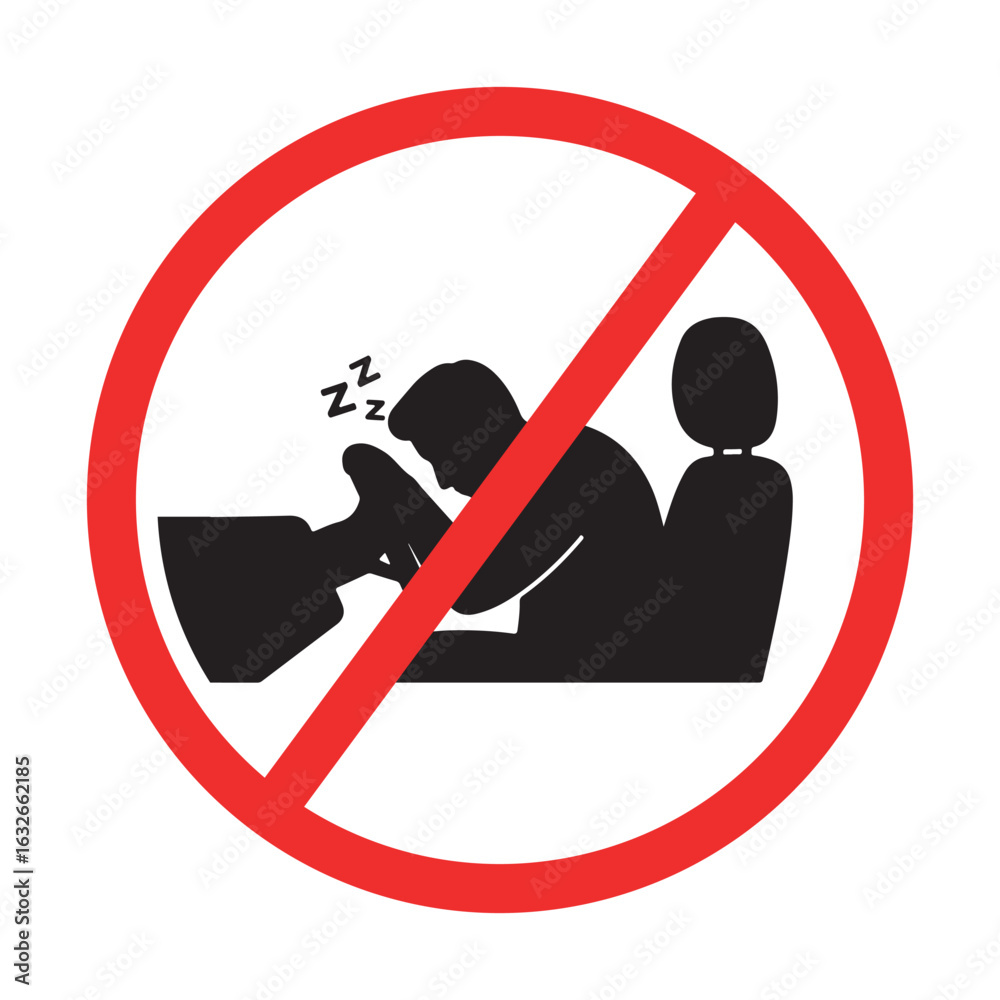 no sleeping while driving sign, warning symbol of driver sleeping in ...