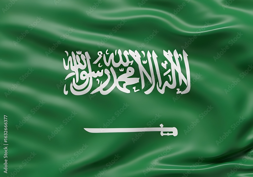The national flag of saudi arabia, a green flag with the shahada and a ...