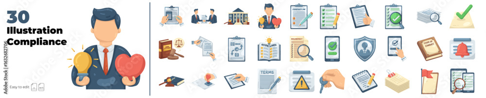 Compliance Editable illustration set. Vector illustration in modern ...