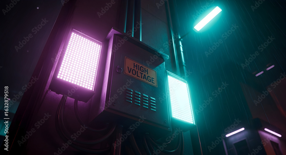 Vibrant Electrical Hub Highlighting High Voltage Signage on City ...