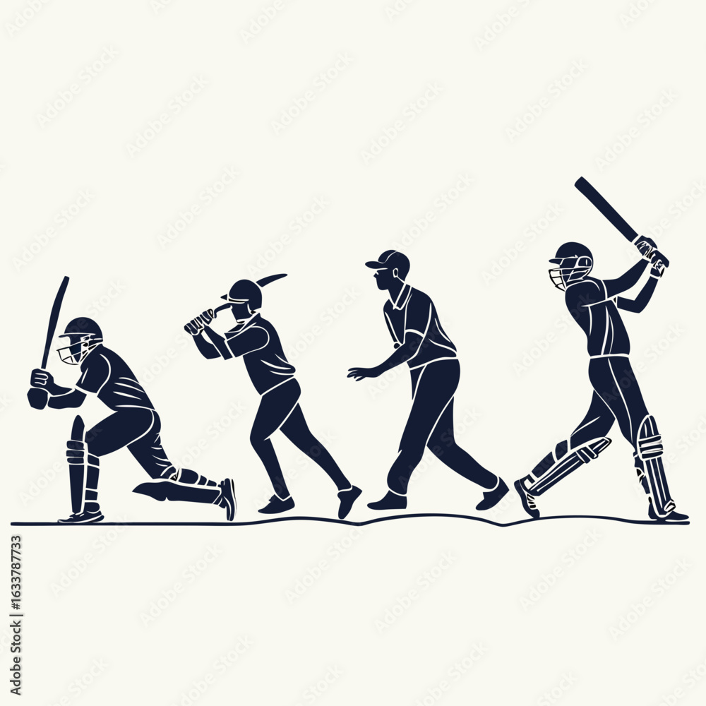 The illustration displays four phases of a cricket player's batting ...