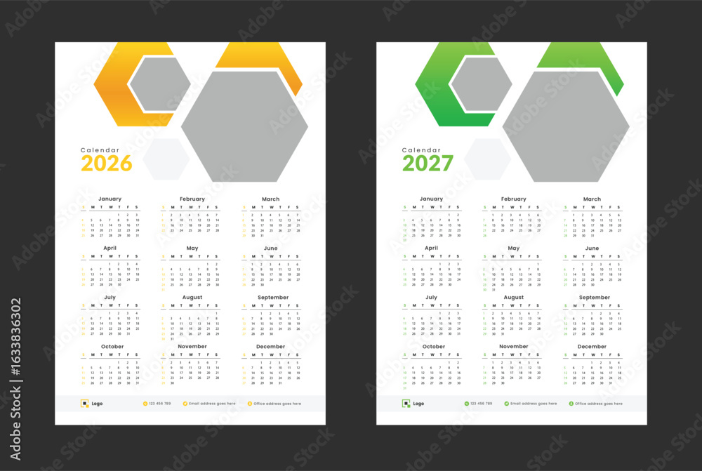 2026 2027 calendar template set modern design. set of one page calendar ...
