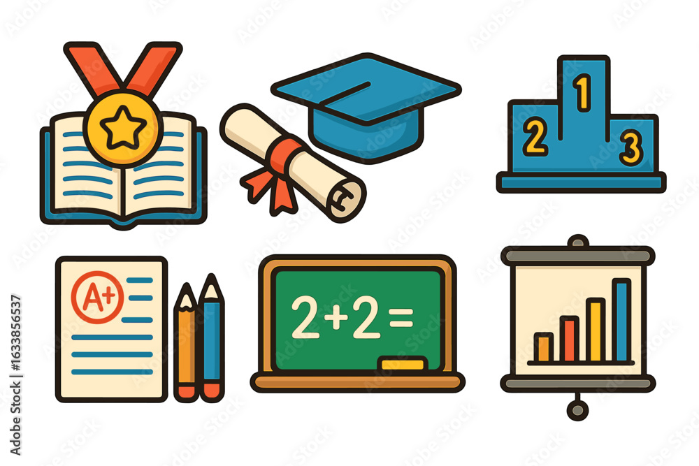 Image vectorielle Stock Education achievement icons vector set. School ...