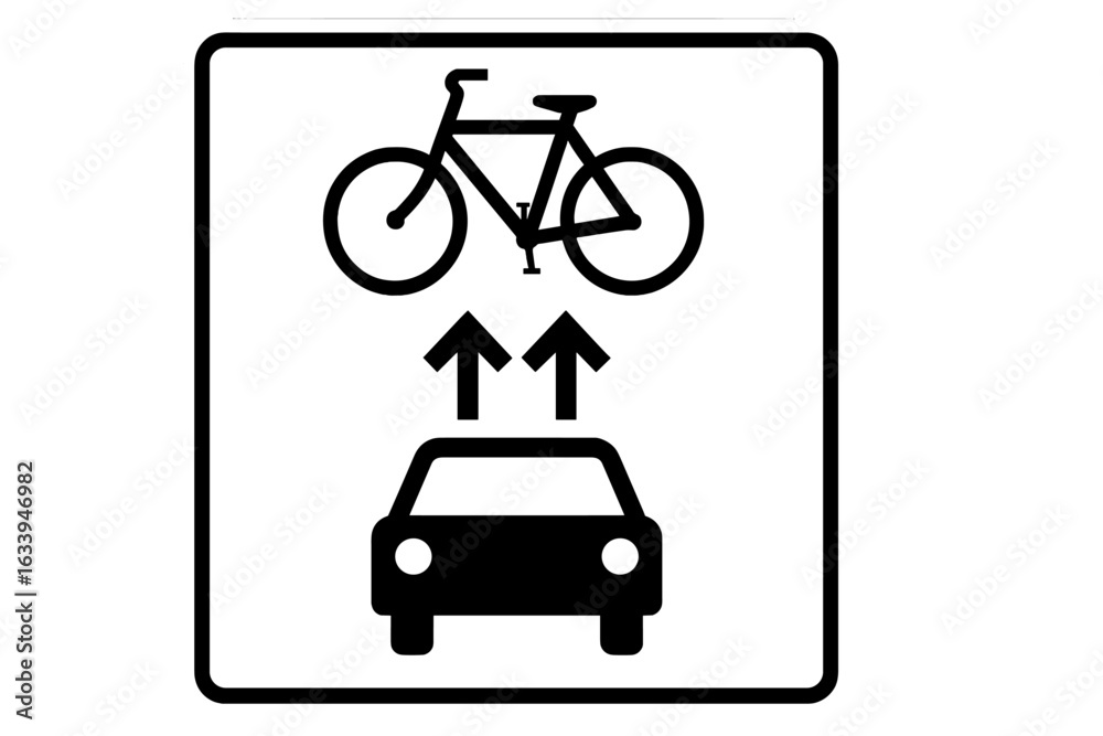 Bicycle and Car Shared Lane Road Sign Vector Illustration. Modern ...