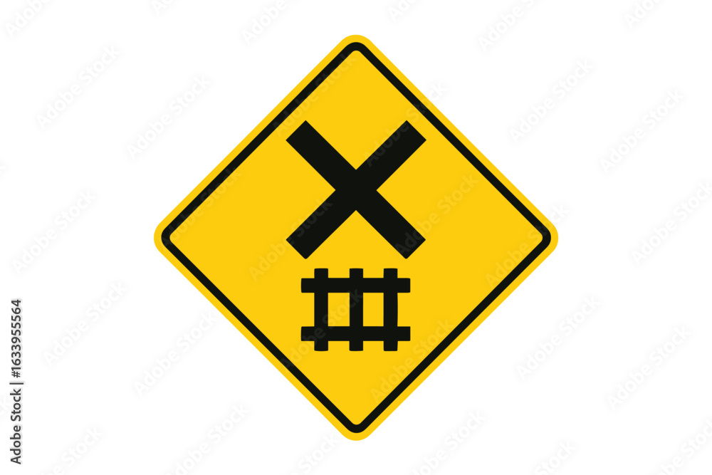 Railway Crossing Warning Sign. Protected Level Train Track Intersection ...