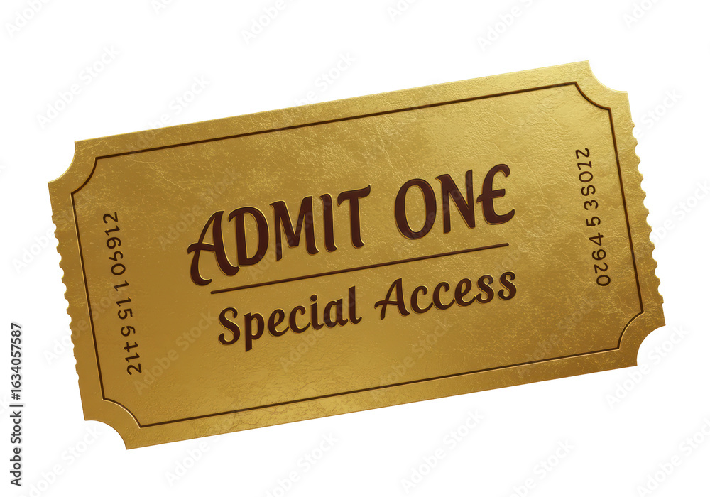 Isolated Golden Admit One Special Access Ticket Stock Photo | Adobe Stock