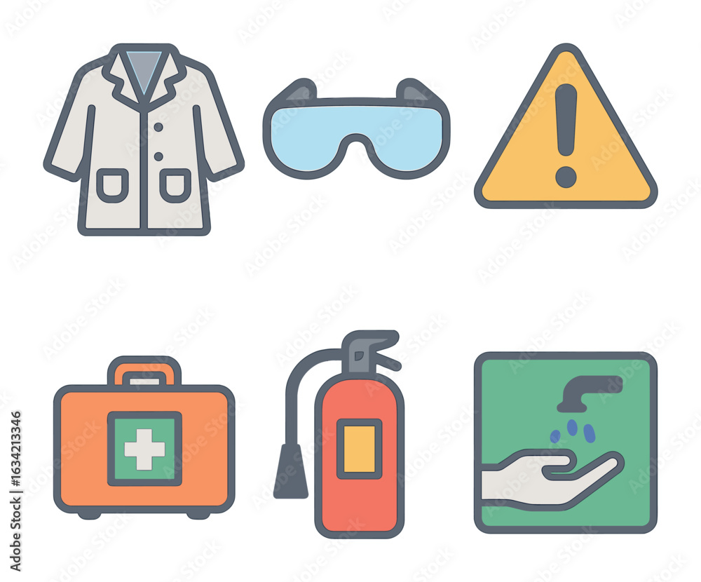 Stock-Vektorgrafik „Lab Safety Icons. Flat vector mini-illustrations ...
