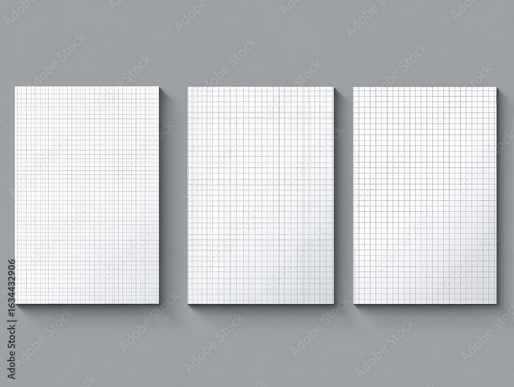 Four metallic, reflective square panels in a row on a plain background ...
