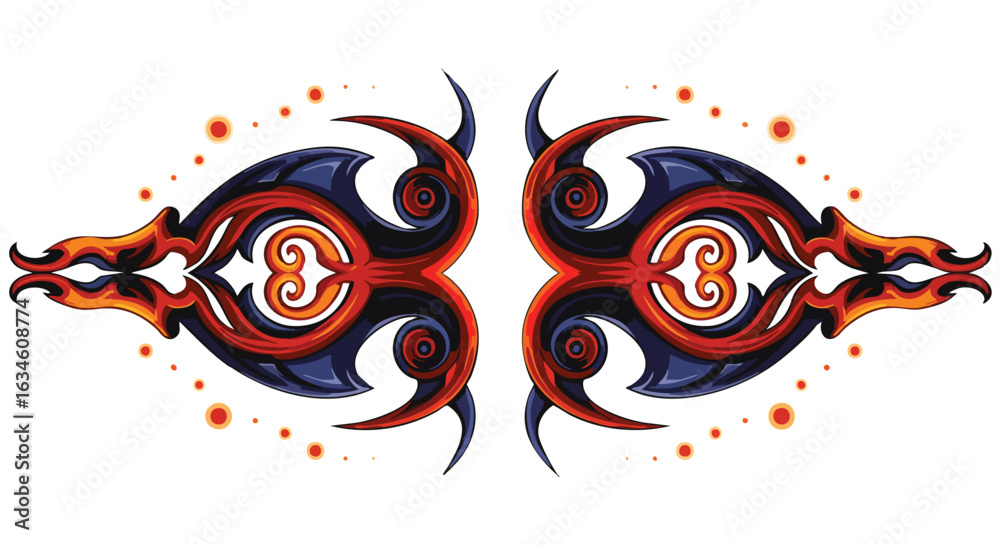 Symmetrical Tribal Vector Pattern with Abstract Horned Creature ...