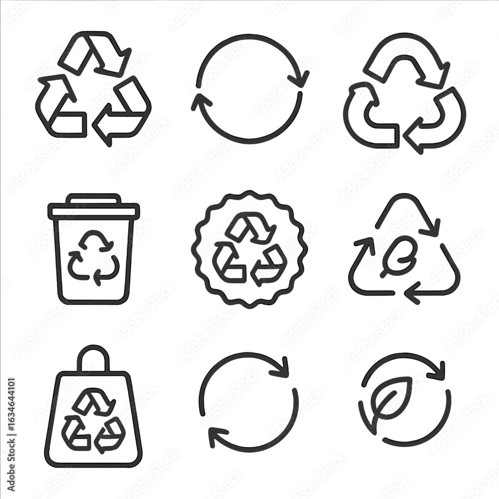 Bin eco bag vector circular sign recycle mark icons grid classic icon ...
